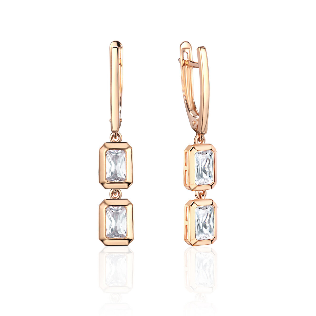 Серьги, красное золото, 585 проба, фианит