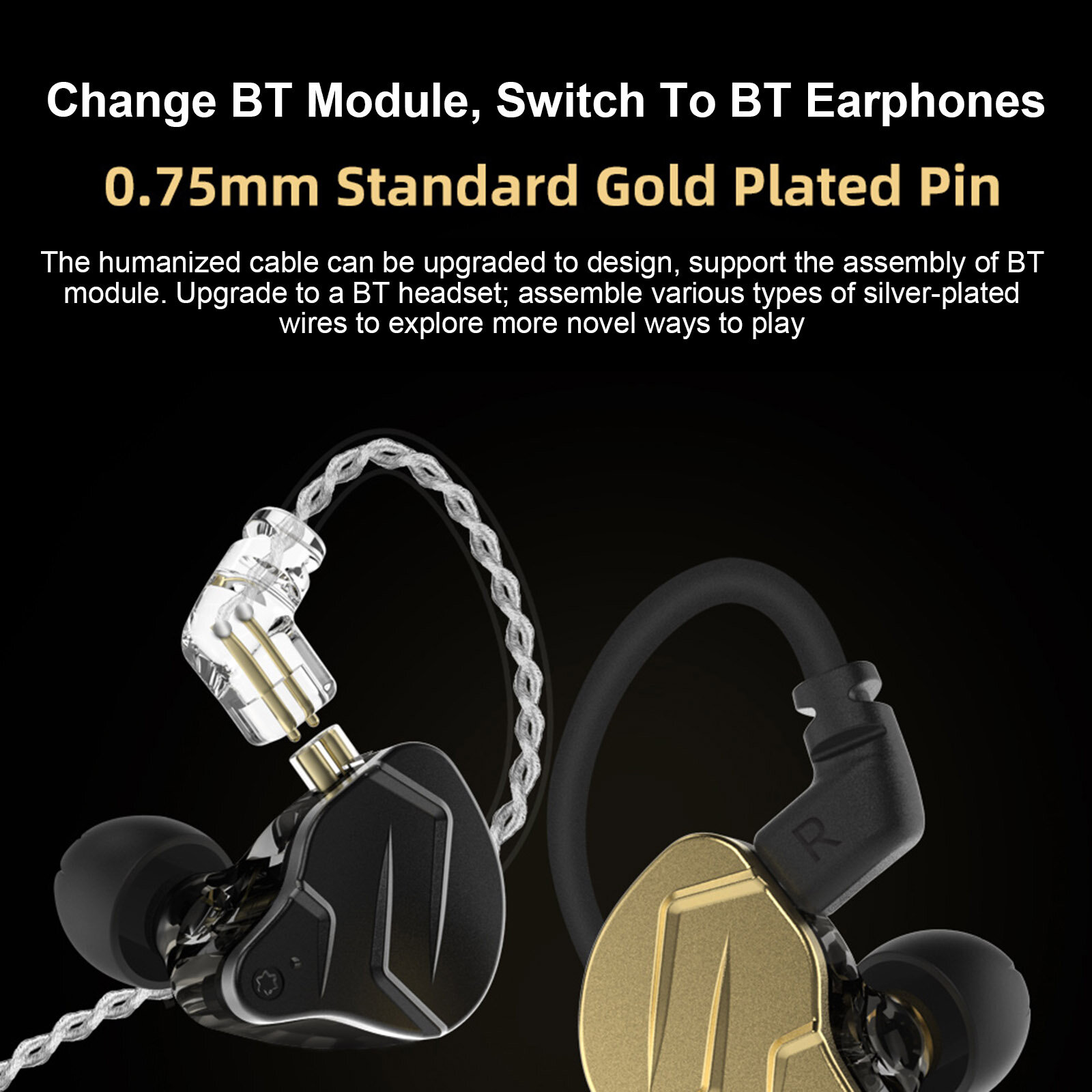 Внутриканальные наушники KZ ZSN PRO X, гибридные наушники-вкладыши с двумя драйверами (1DD+1BA) и глубоким стереозвуком с басами, съемным кабелем, удобной посадкой для аудиоустройств 3,5 мм