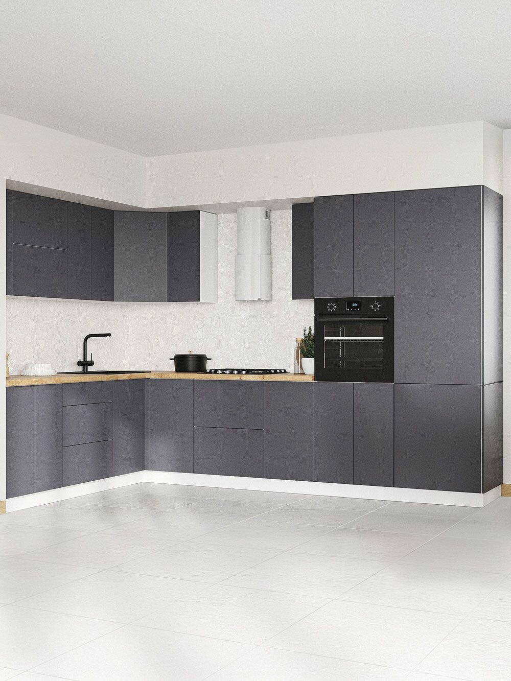 Кухонный гарнитур угловой Тандем 3.2х2.2 м, мебель для дома и кухни, Белый / Графит