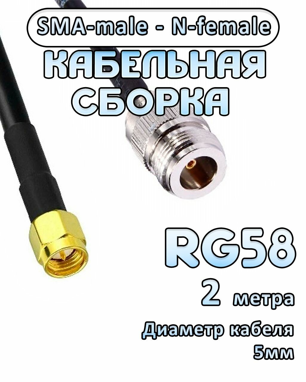 Кабельная сборка RG-58 с разъемами SMA-male - N-female, 2 метра