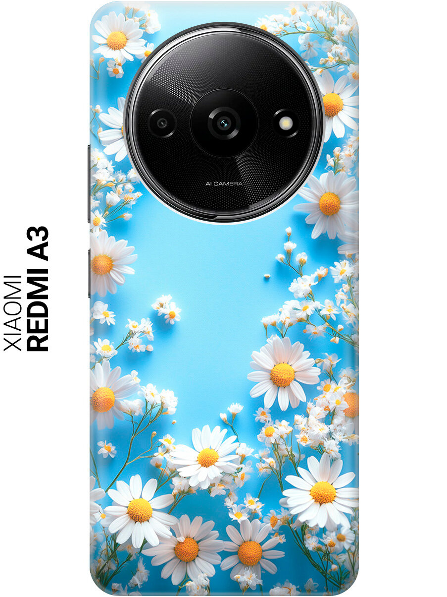 Силиконовый чехол на Xiaomi Redmi A3 / Poco C61 с принтом "Ромашки на голубом"