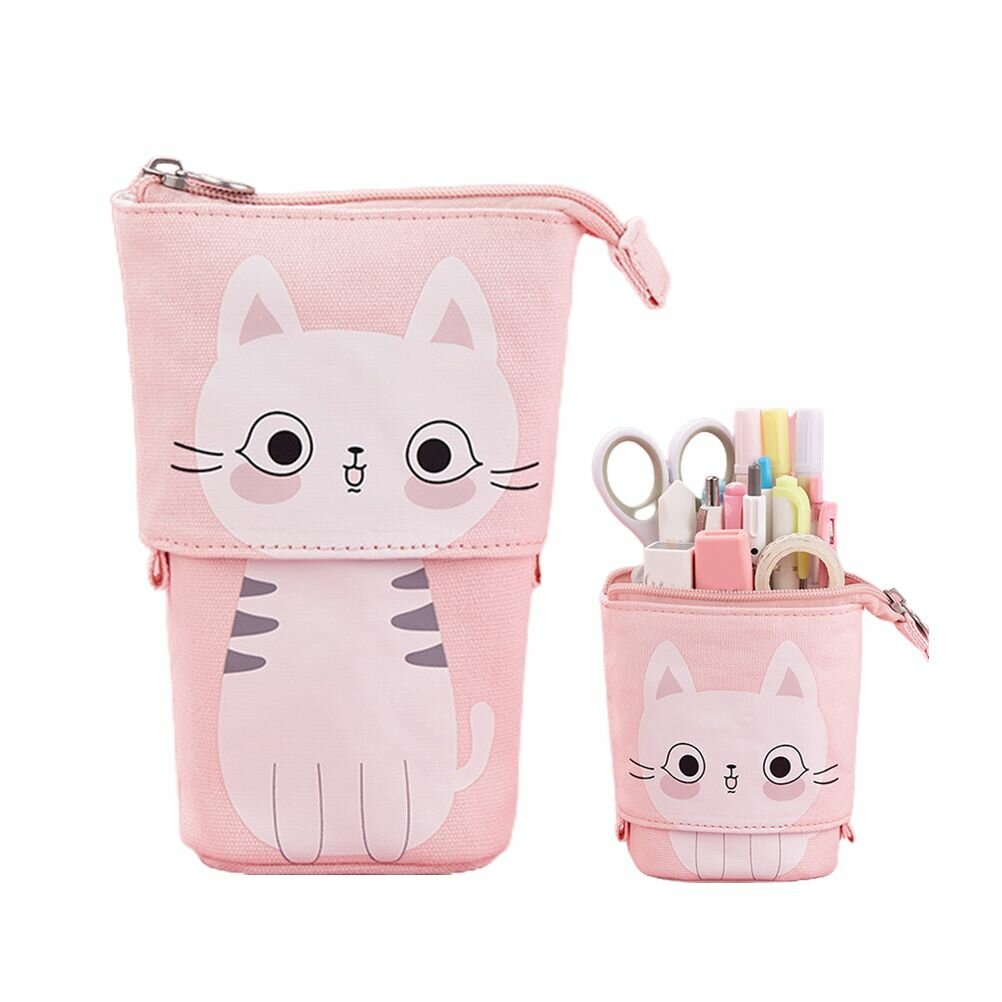 Подставка для карандашей с мультяшным рисунком, телескопический чехол-карандаш с милым котом, холст, канцелярские принадлежности, косметичка для мальчиков и девочек, студентов