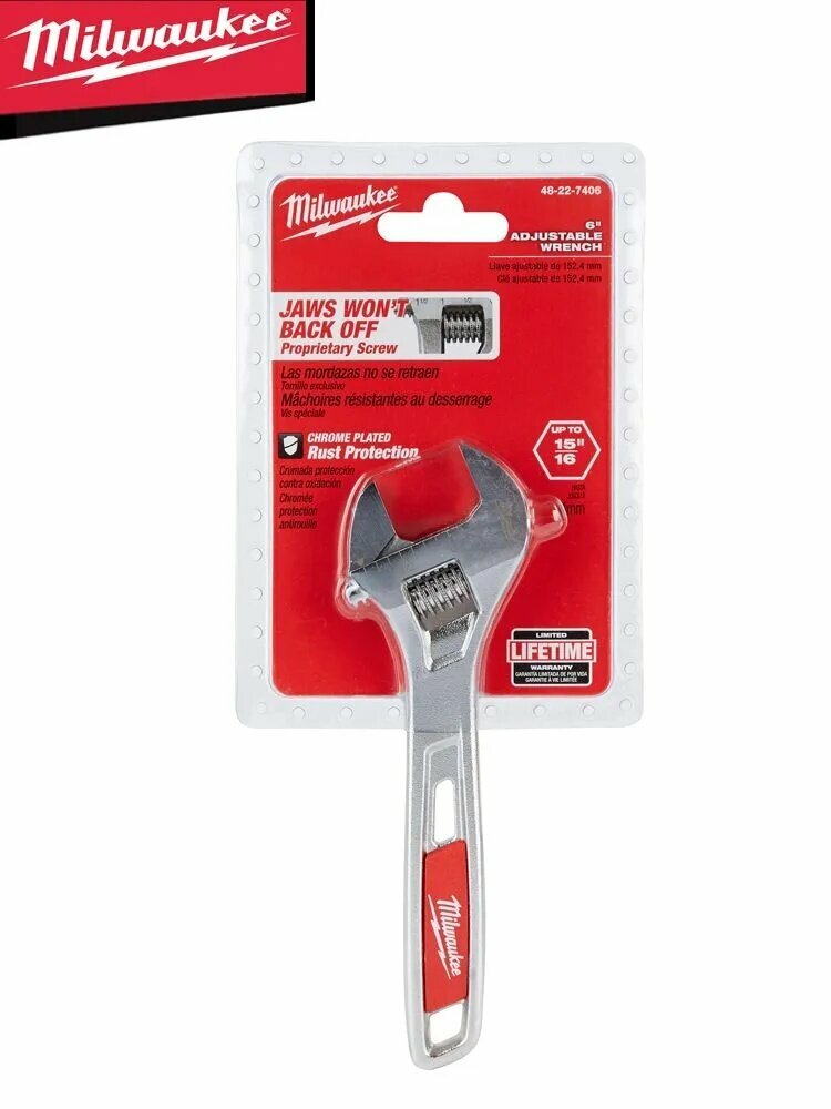 Разводной ключ Milwaukee 48-22-7406 6" Высокая удерживающая сила со шкалой Портативный стабильный