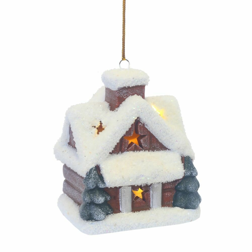 Ёлочная игрушка "Домик" с подсветкой, 7х5х8 см, 3 вида, цена за 1шт, без выбора цвета