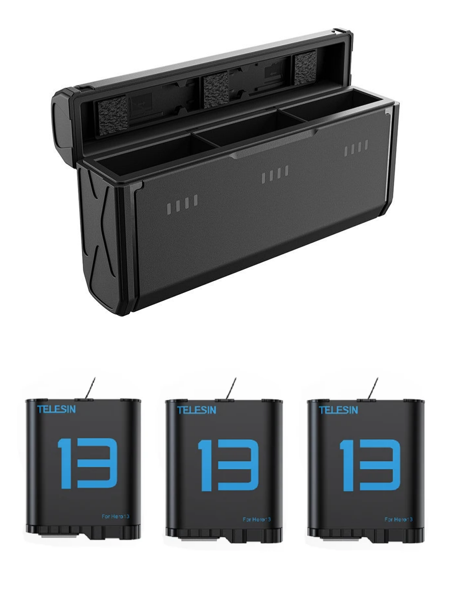 Комплект тройное зарядное устройство + 3 АКБ Telesin для GoPro 13, S0-BTR-06-BCG-11\3