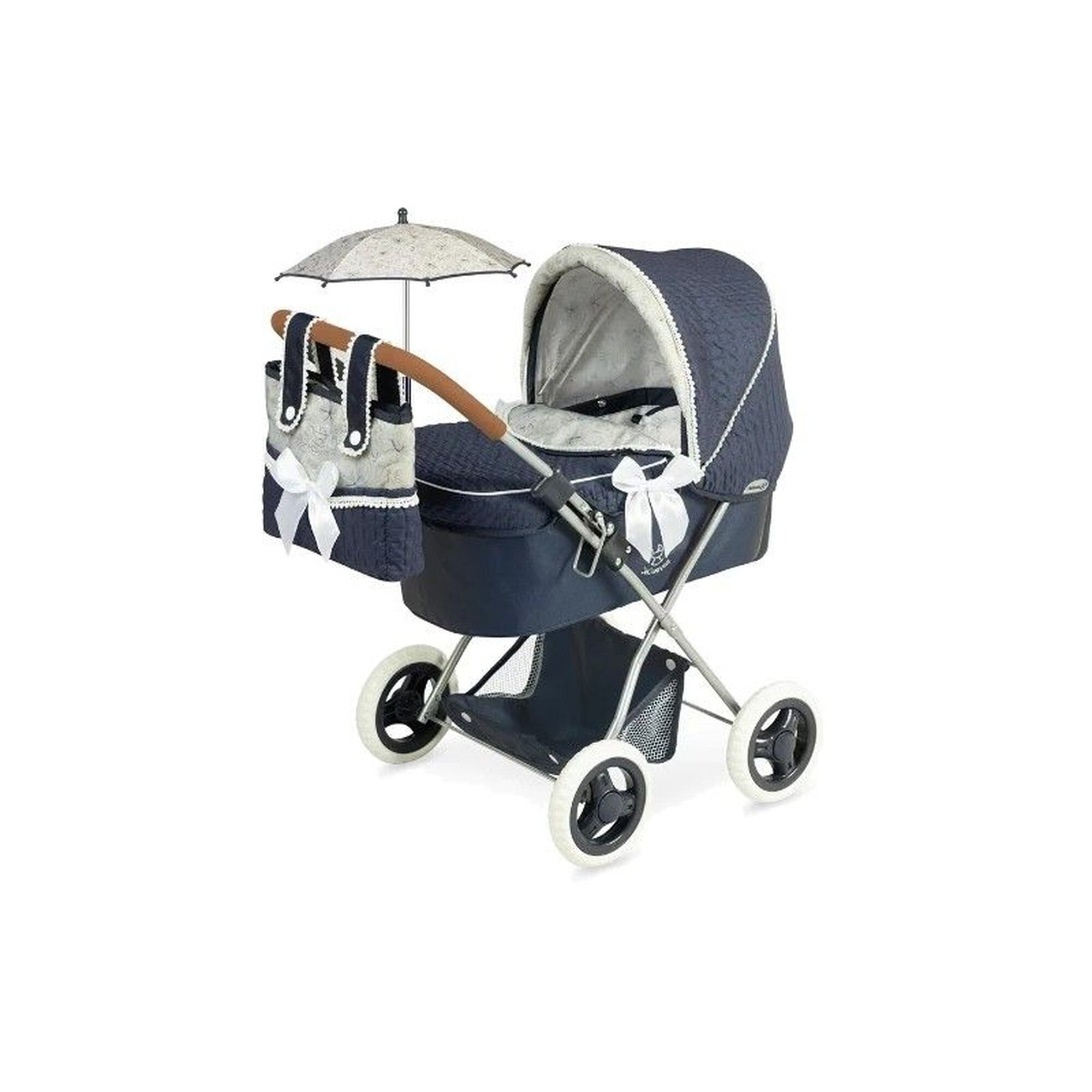 Коляска DeCuevas Toys 85044, винтажная, с зонтиком, для кукол, складная, синяя