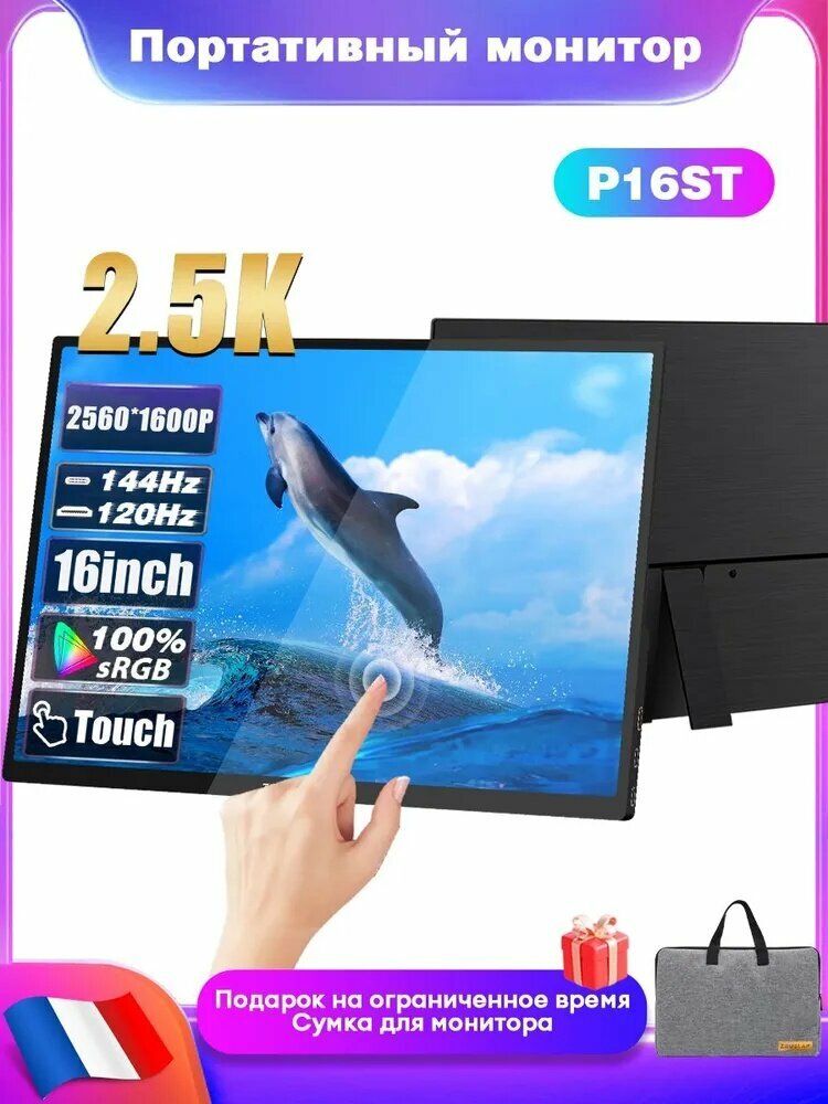 ZEUSLAP 16" Монитор ZEUSLAP-P16ST, черный