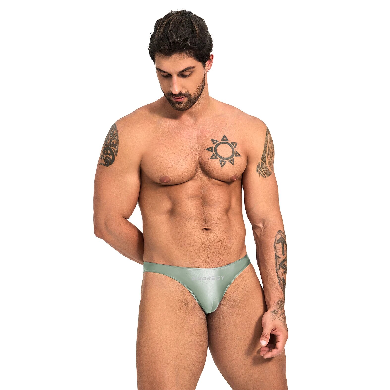Мужские стринги Amorsesy из спандекса, Darkseagreen, XXL