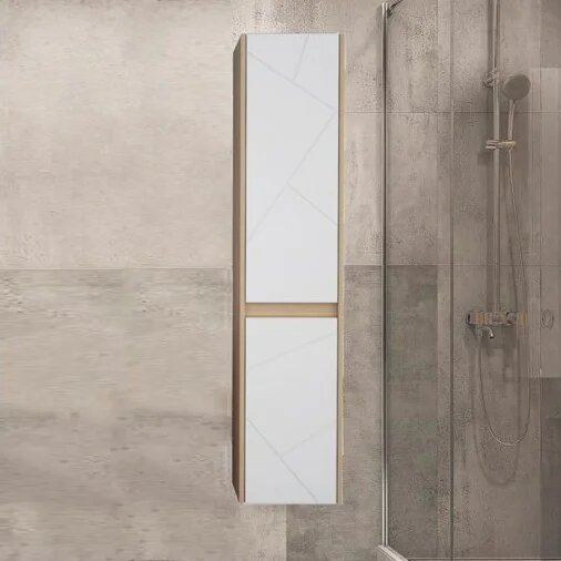 Шкаф-пенал для ванной ASB-Mebel Диана 35 подвесной, 35 см, белый, светлое дерево, глянцевый, с дверками