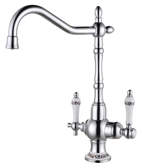 Смеситель для кухни Zorg Clean Water ZR 336 YF-50 с краном для питьевой воды, с поворотным изливом, хром, белый, глянцевый, однорычажный, с керамическим картриджем