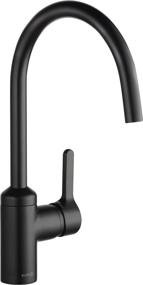 Смеситель для кухни Kludi Bingo star 428033978 с поворотным изливом, черный, матовый, однорычажный, латунный, с керамическим картриджем