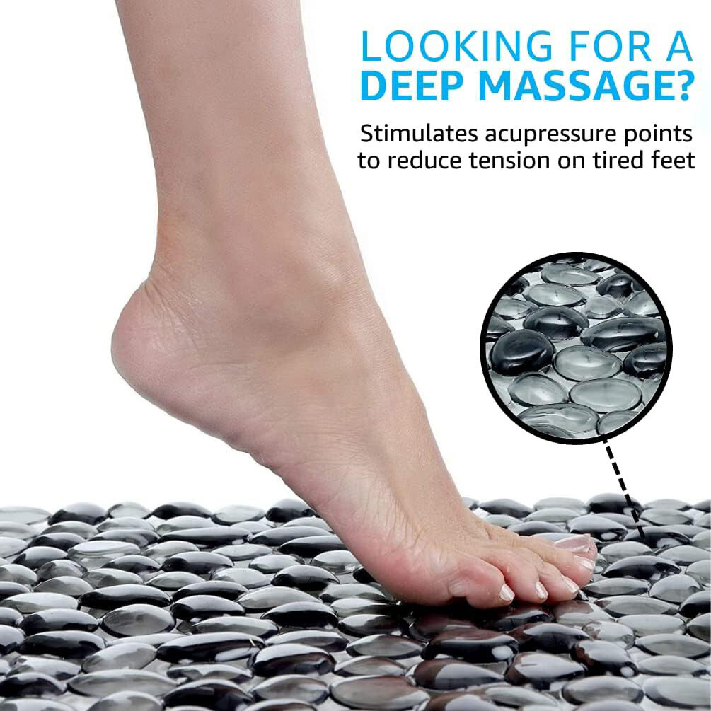 Коврик противоскользящий для ванной 0.66х0.35 м，Сквозь серый, резина EVA, имитация гальки