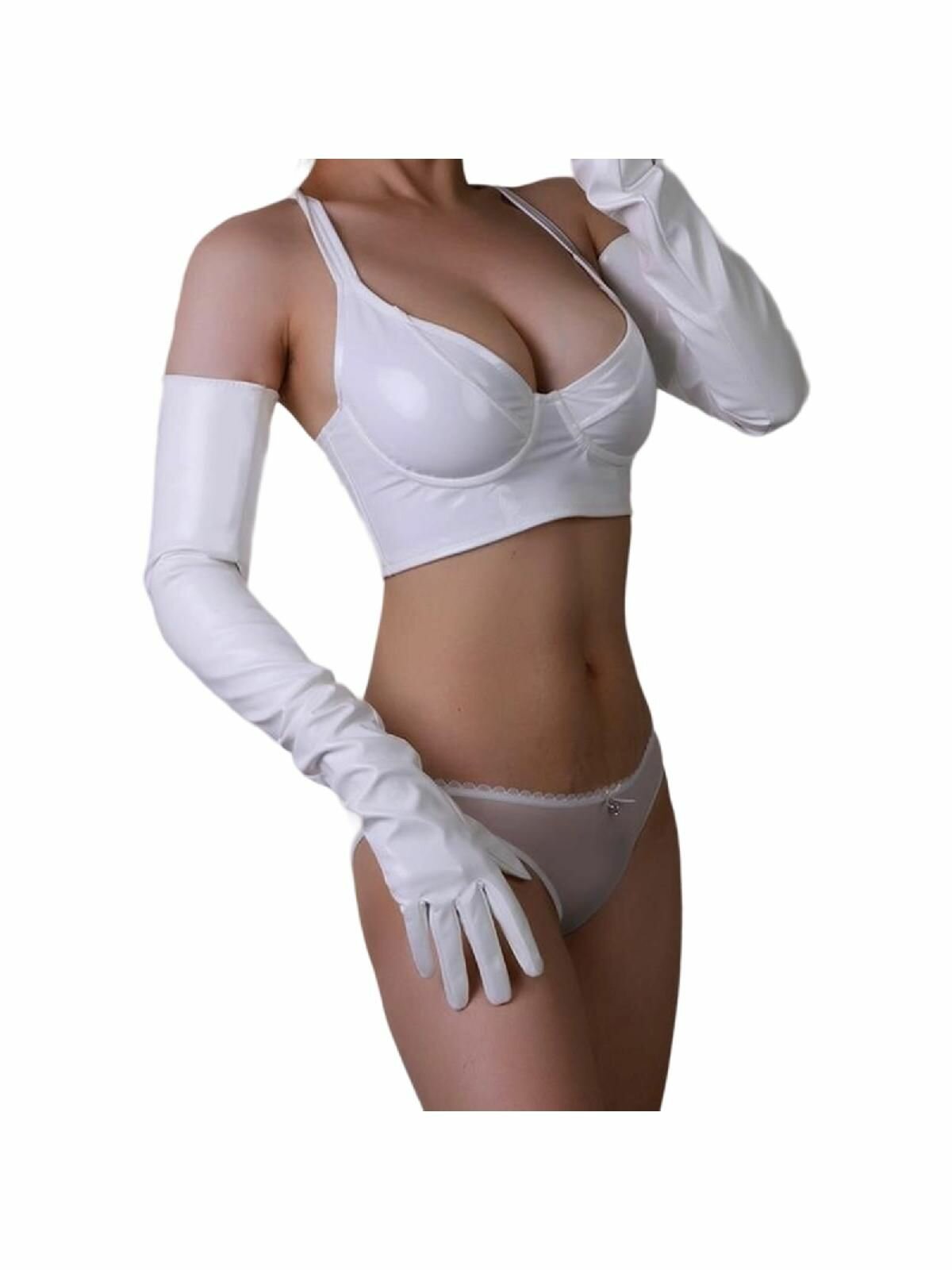 Глянцевые перчатки из искусственной кожи, Белый - Лакированная кожа