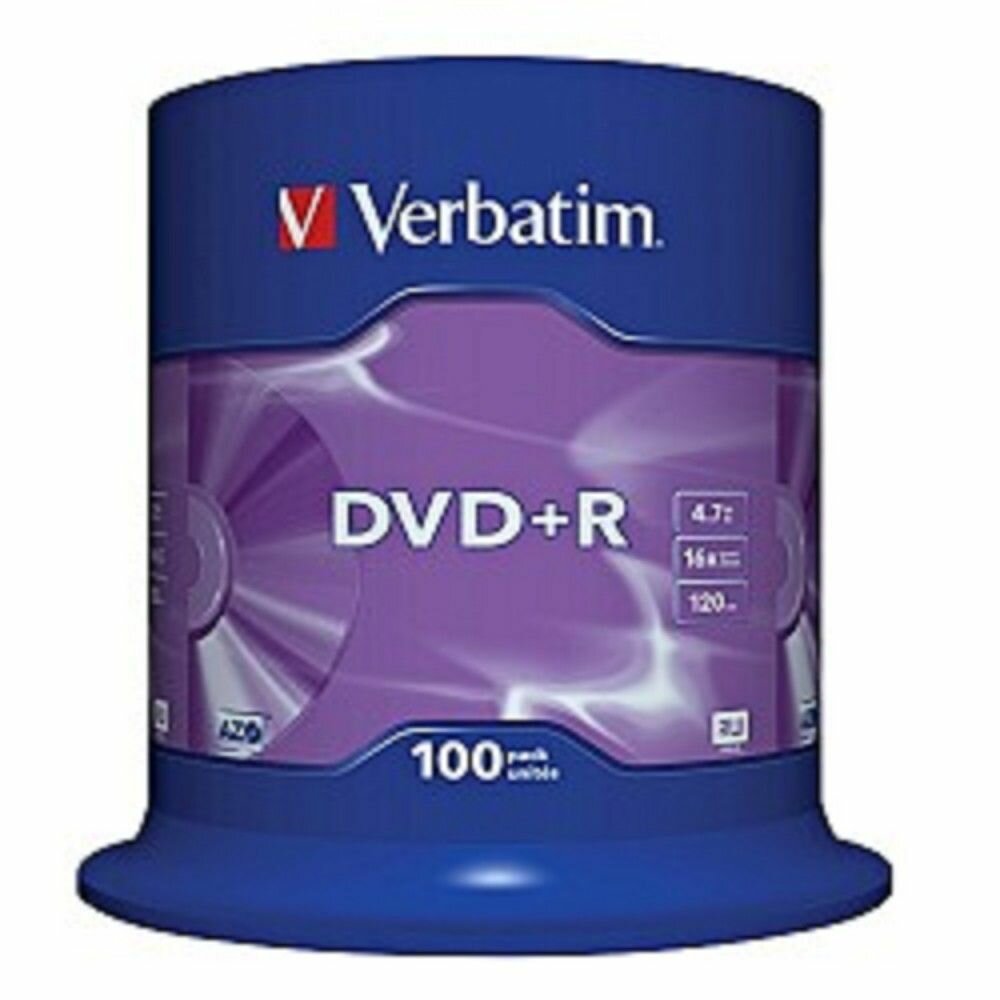 Verbatim Диск Диски DVD+R 4.7Gb 16 - х, 100шт, Cake Box 43551
