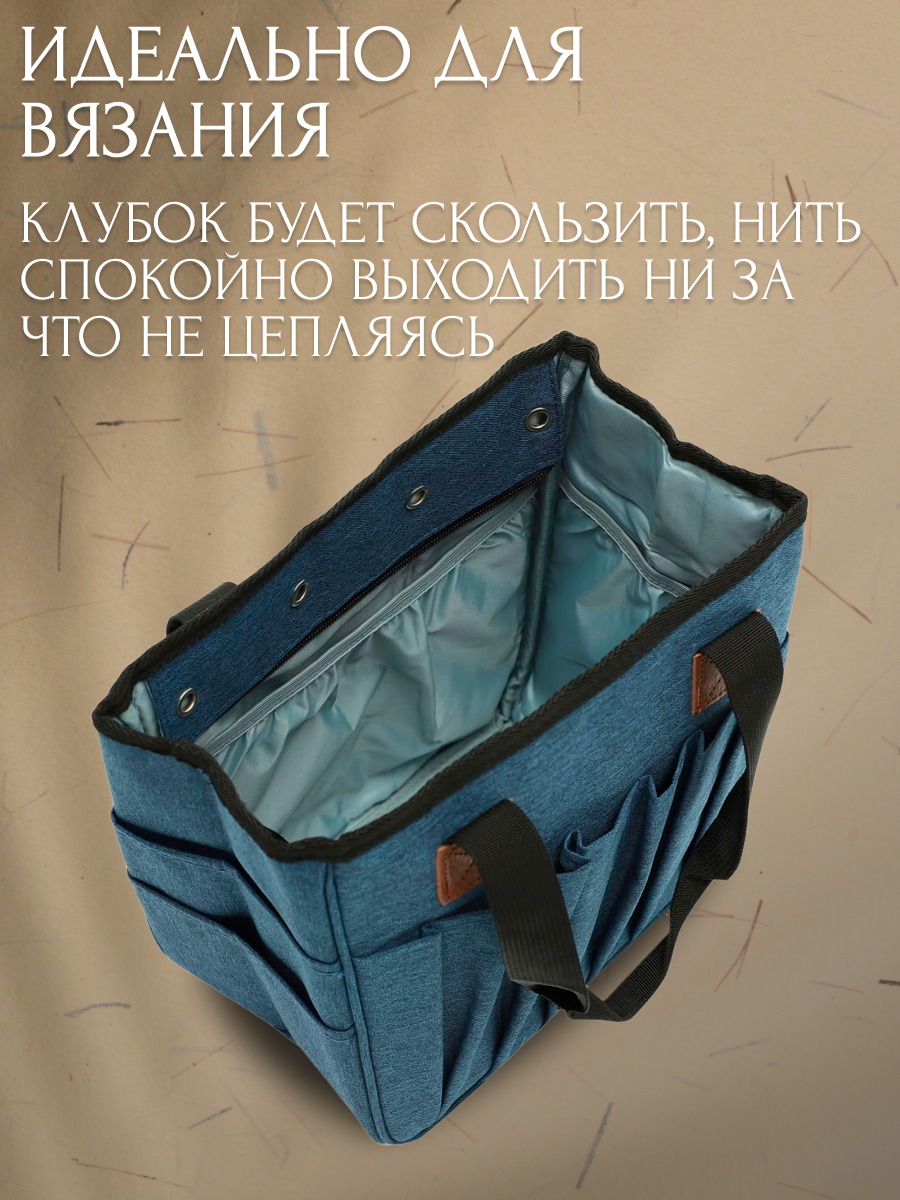 Сумка бочонок , фактура вязаная, синий — фото 1