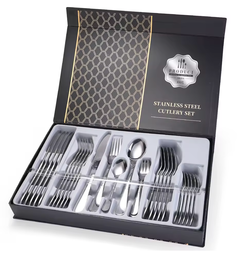 Набор столовых приборов на 6 персон 24 предмета /Подарочный набор /Серебро