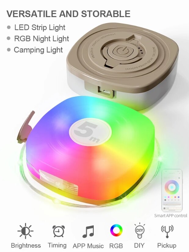 Умная гирлянда RGB Светодиодная лента RGB LED подсветка RH010, 5 метров, 1800 mAh, Белый