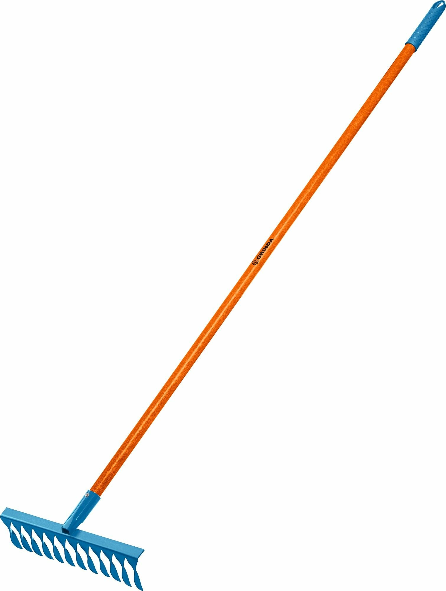 Садовые грабли GRINDA PR-12T FIBER, 380х100х1530 мм, 12 зубцов, углеродистая сталь, фибергласовый черенок, PROLine 39654