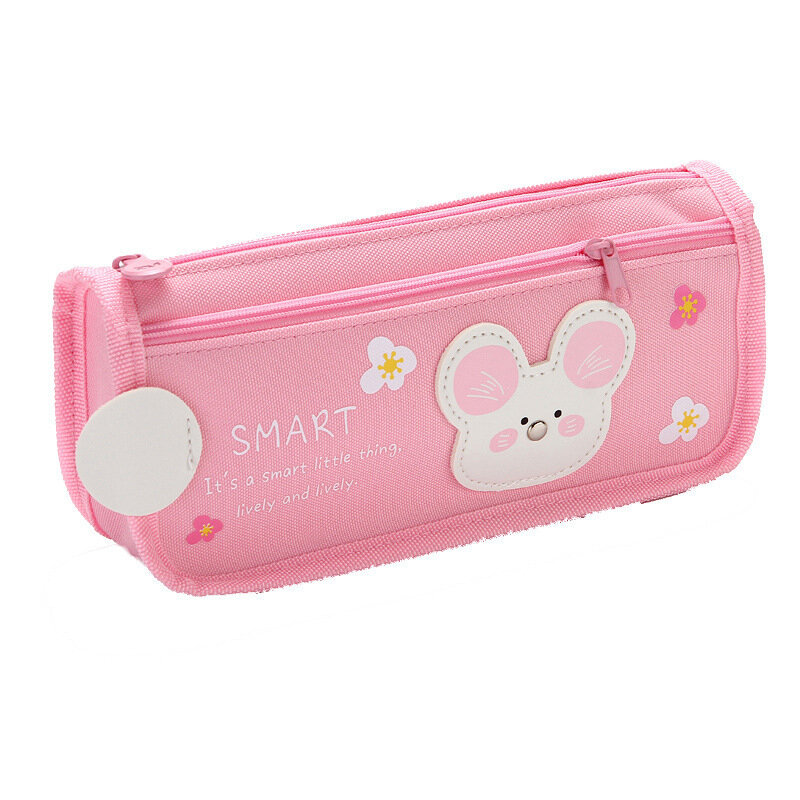 Милый пенал с мультяшной мышкой, большой вместимости, простой и креативный дизайн, ткань Оксфорд, портативный чехол для ручек для детей и студентов, розовый цвет, идеально подходит для школы и повседневного использования.