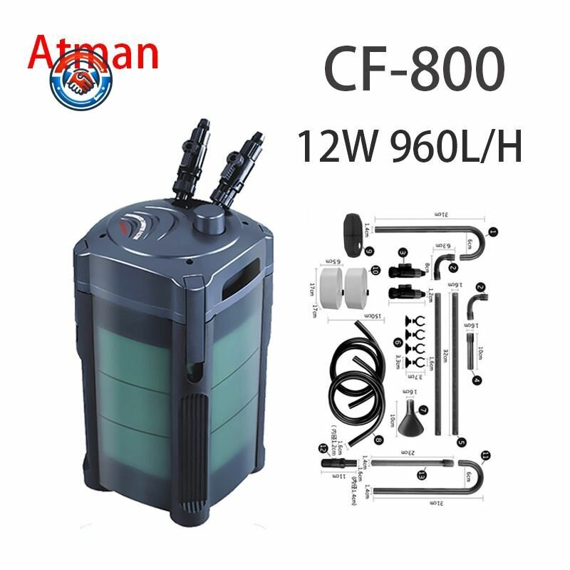 Внешний аквариумный фильтр Atman CF-800 на 940 л ч, 12 Вт, 3 корзины, для аквариумов 60-100 см, тихий и мощный