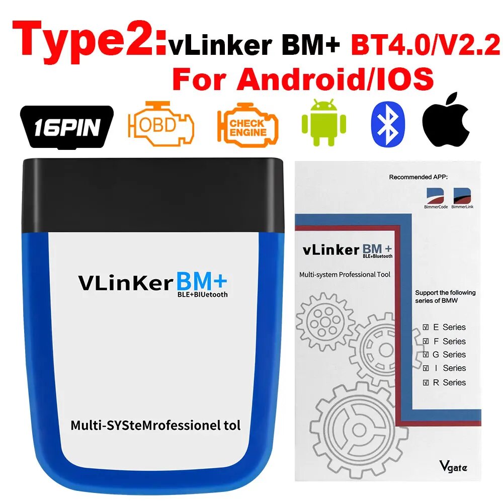 Vgate vLinker BM ELM327 V2.2 OBD2 сканер Bluetooth-совместимый 4,0 автомобильный диагностический автоматический инструмент Bimmercode PK ELM 327 для BMW, vLinker BM 4.0
