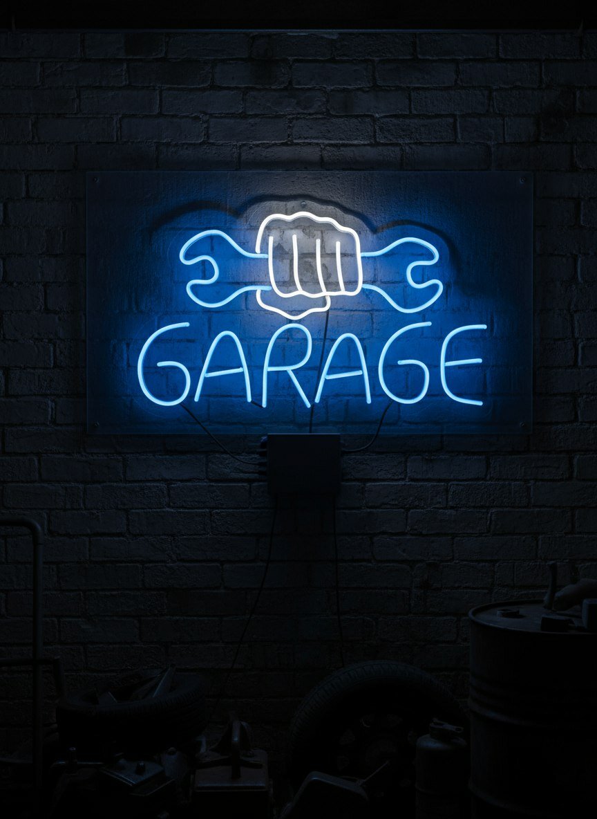 Неоновая вывеска Гараж / надпись из неона/ Размеры: 350х600 мм