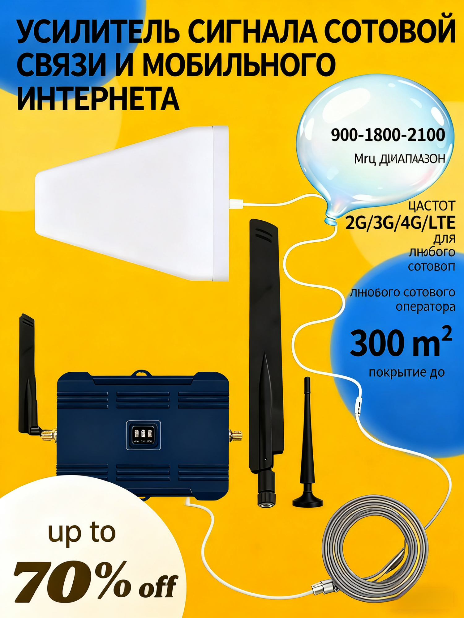 Усилитель сигнала для передачи данных в диапазоне 3G 4G 5G LTE для всех операторов Wi-Fi, МТС, Мегафон, Билайн