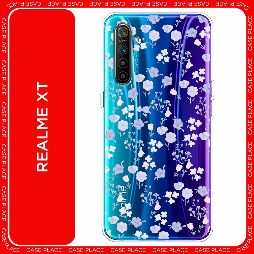 Чехол на Realme XT / Реалми XT с принтом "Сиреневые розы паттерн", прозрачный