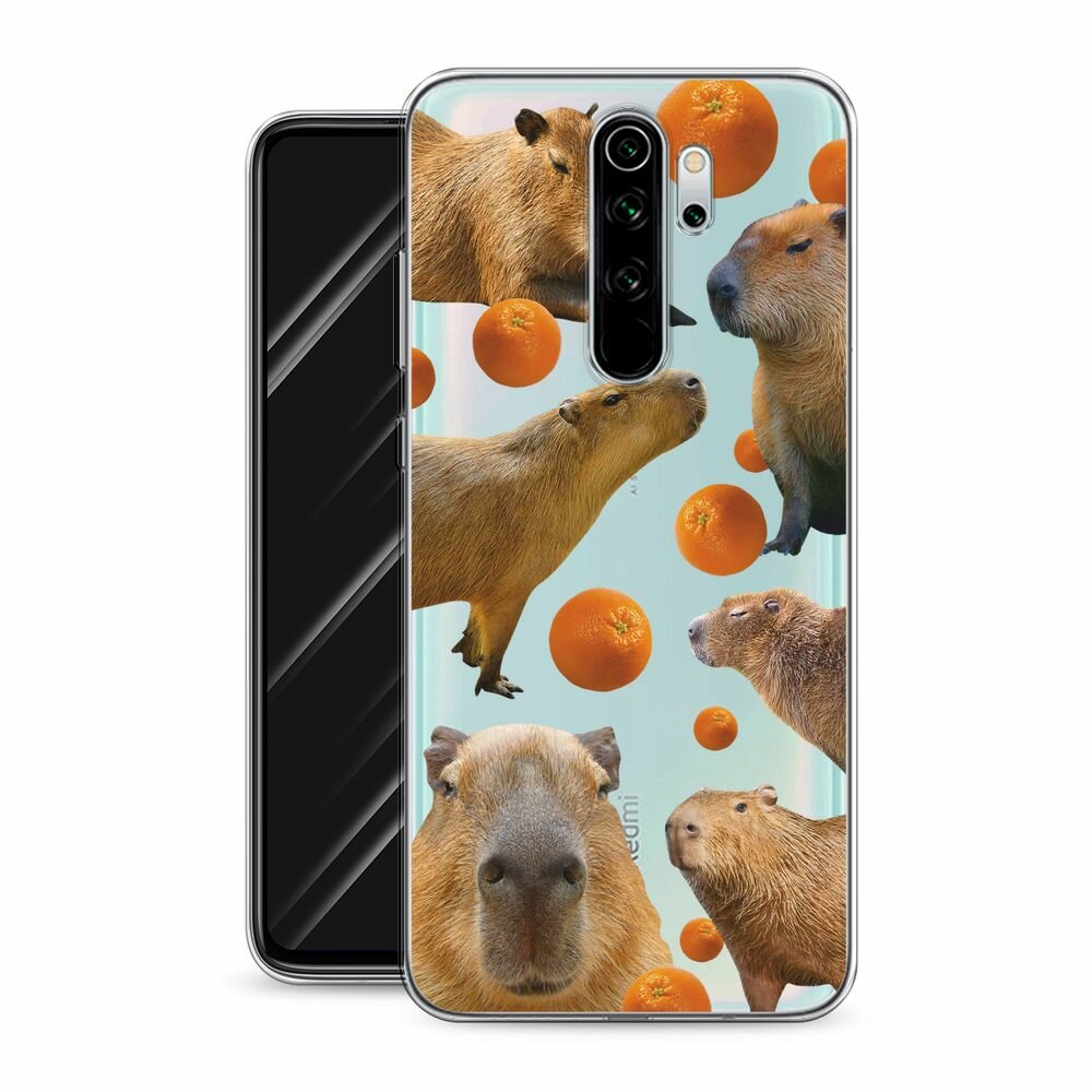 Чехол на Xiaomi Redmi Note 8 Pro / Сяоми Редми Нот 8 Про с принтом "Капибара и апельсины", прозрачный — фото 1