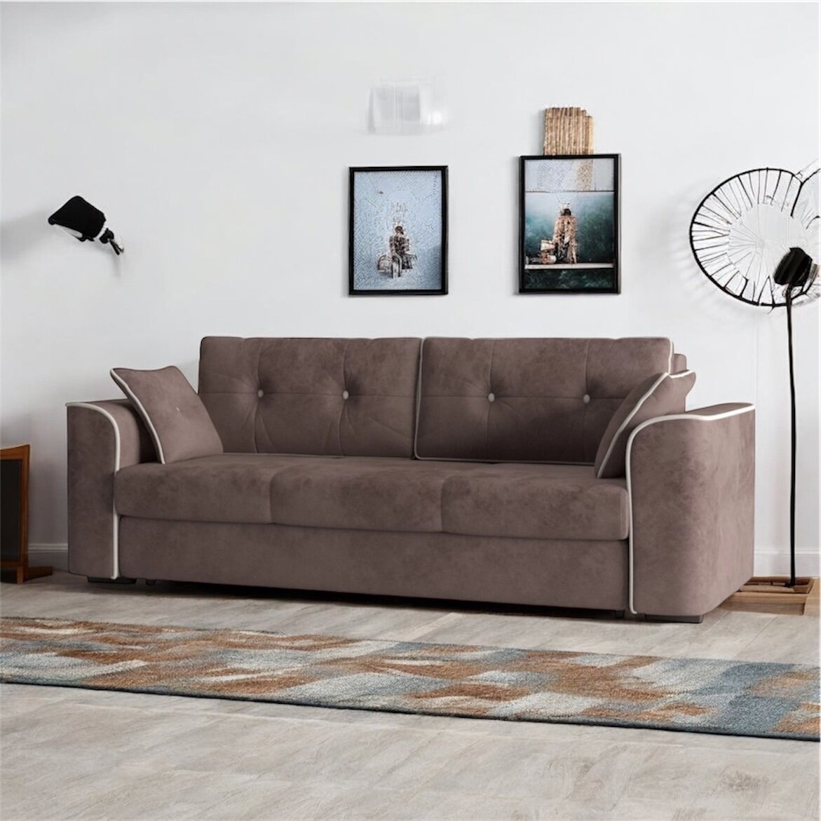 Диван-кровать Narvik, Независимый пружинный блок, Механизм еврокнижка, Антивандальный велюр, Цвет коричневый