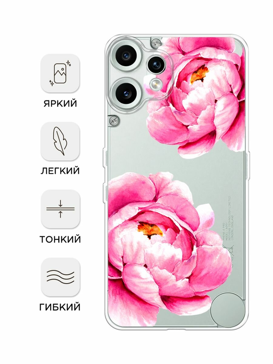 Чехол на CMF Phone 2 Pro / CMF Фон 2 Про с принтом "Open peonies", прозрачный — фото 1
