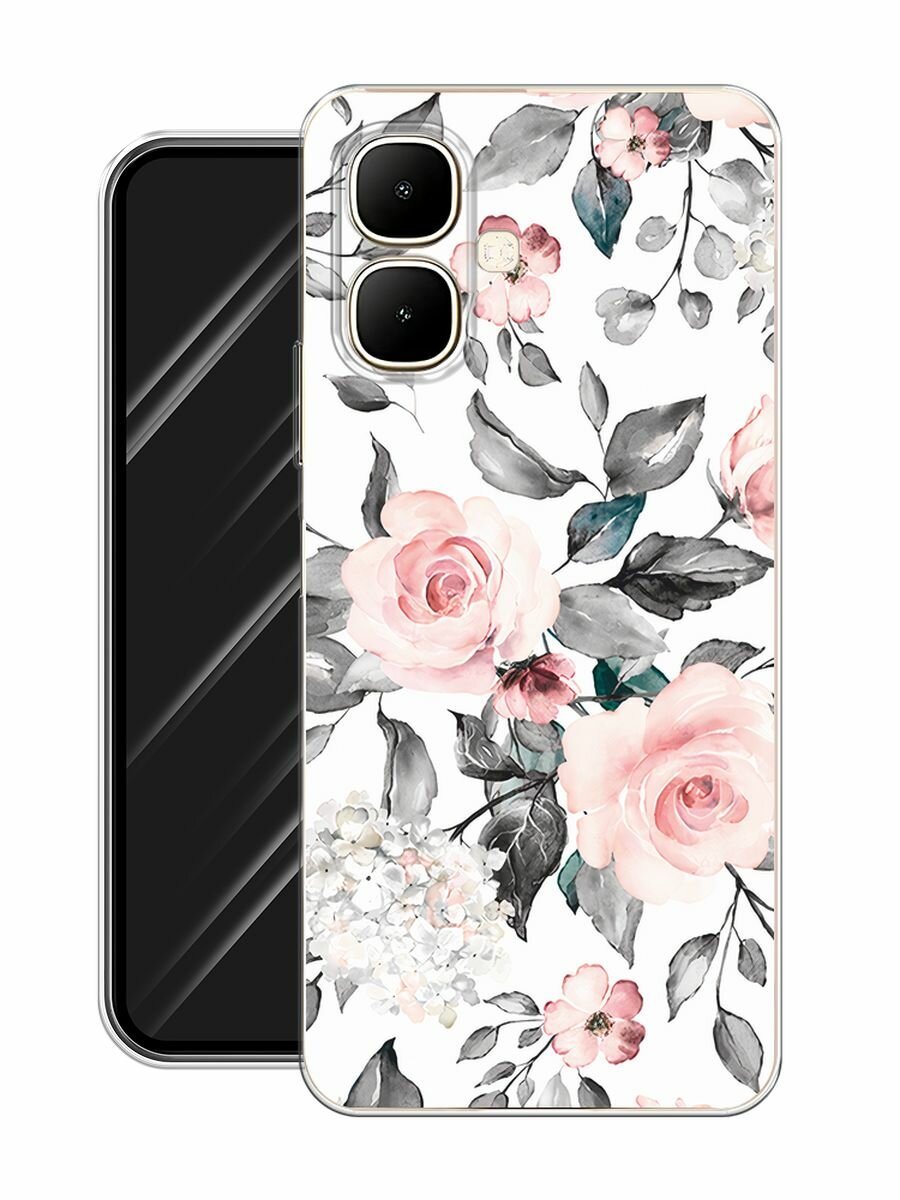 Чехол на Infinix Smart 10 / Инфиникс Смарт 10 с принтом "Розы на белом" — фото 1