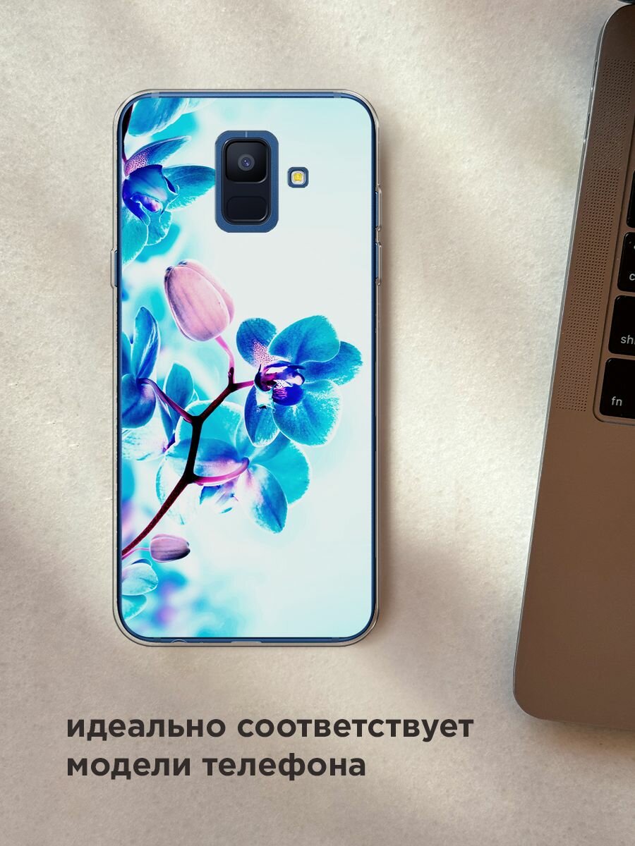 Чехол на Samsung Galaxy A6 / Самсунг Галакси А6 с принтом "Голубая орхидея" — фото 1