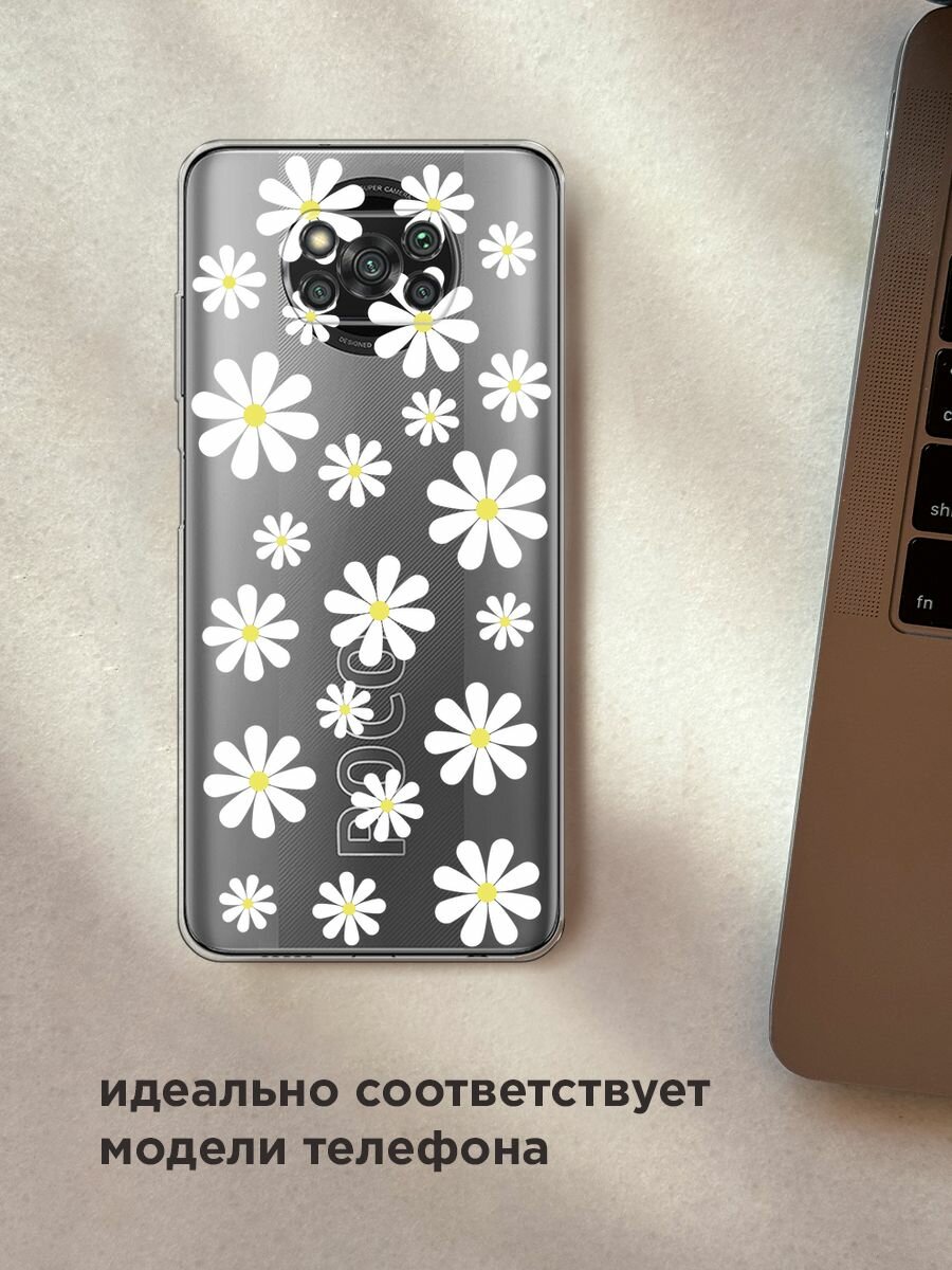 Чехол на Xiaomi Poco X3/X3 Pro / Поко X3/X3 Pro с принтом "Большие ромашки", прозрачный — фото 1