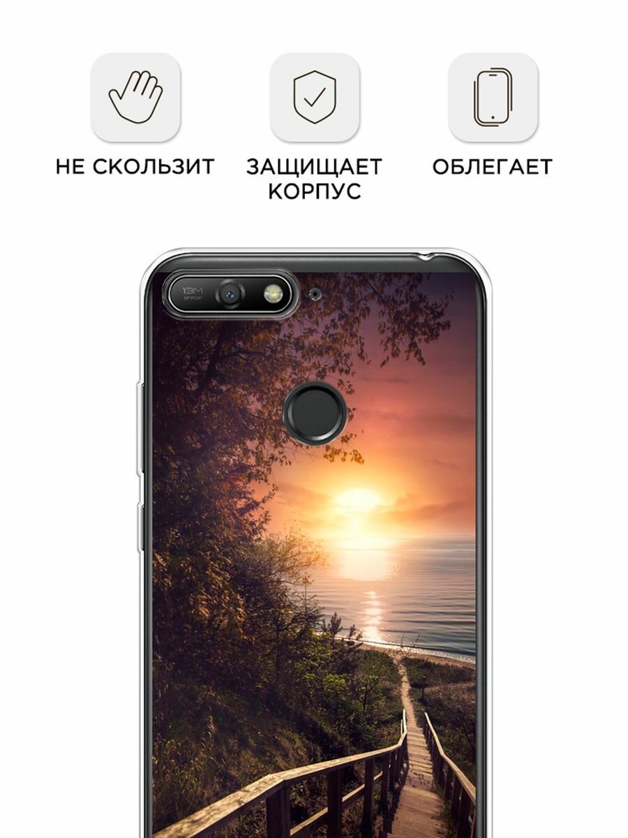 Чехол на Honor 7C/7A Pro/Huawei Y6 Prime 2018 / Хонор 7С/7А Про/Хуавей Y6 Prime 2018 с принтом "Мост у воды" — фото 1
