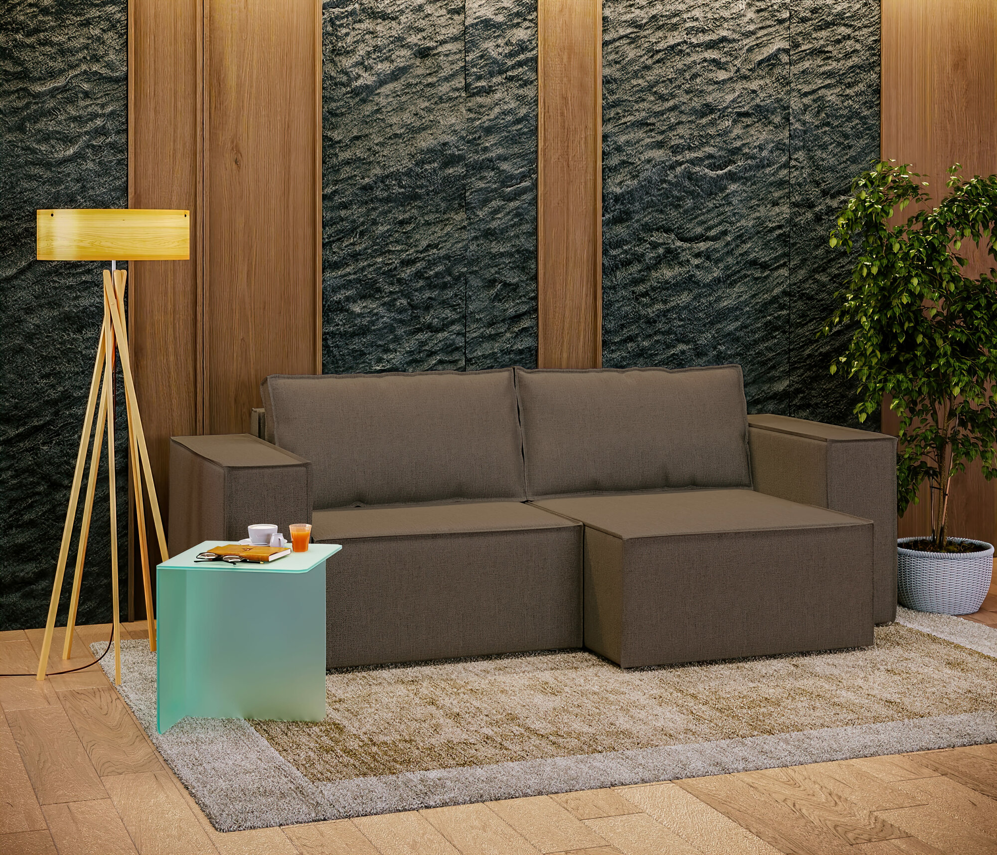 Угловой диван эби, еврокнижка, рогожка саванна шоколад , ППУ