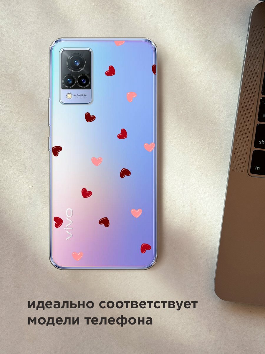 Чехол на Vivo V21 / Виво V21 с принтом "Бордовые сердечки 2" — фото 1