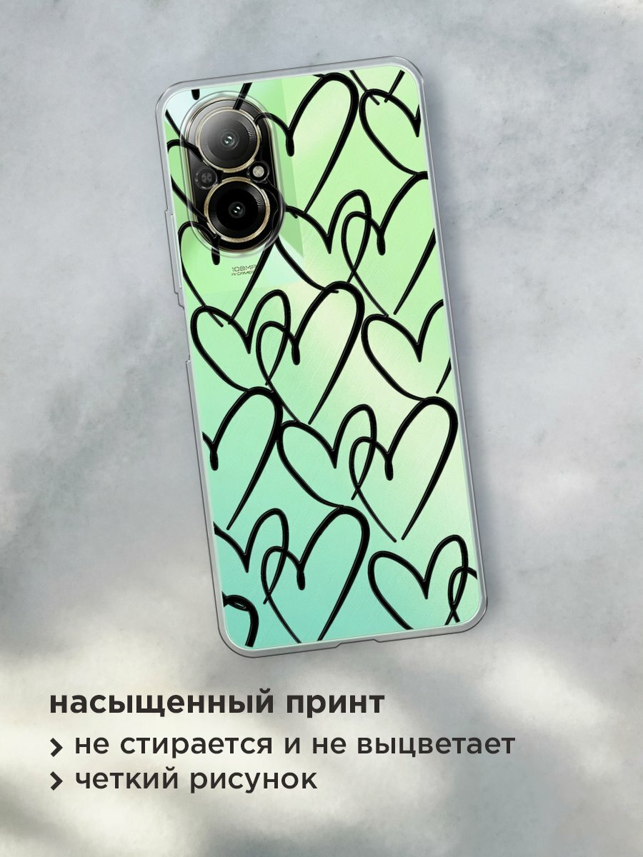 Чехол на Realme C67 4G / Реалми C67 4G с принтом "Hearts doodle black 1" — фото 1