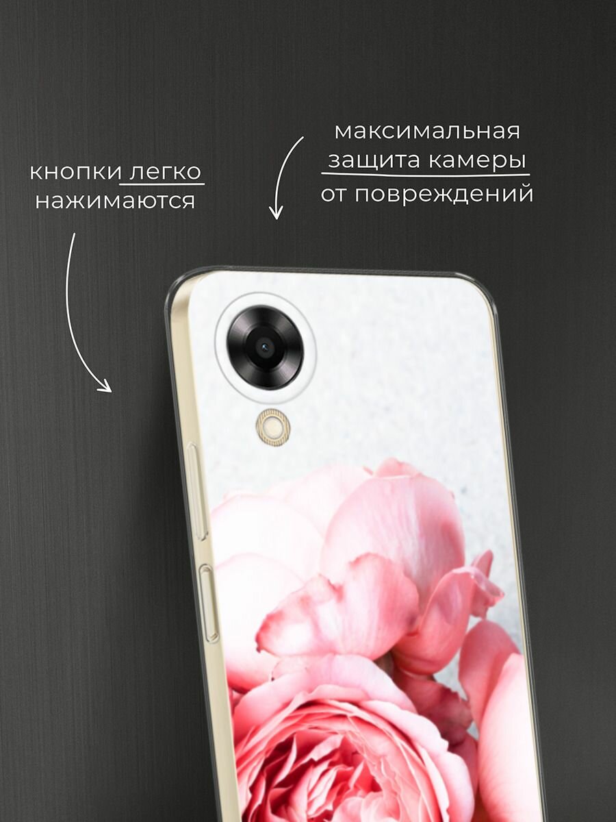 Силиконовый чехол на Oppo A17K / Оппо A17K с принтом "Пионы на белом" — фото 1