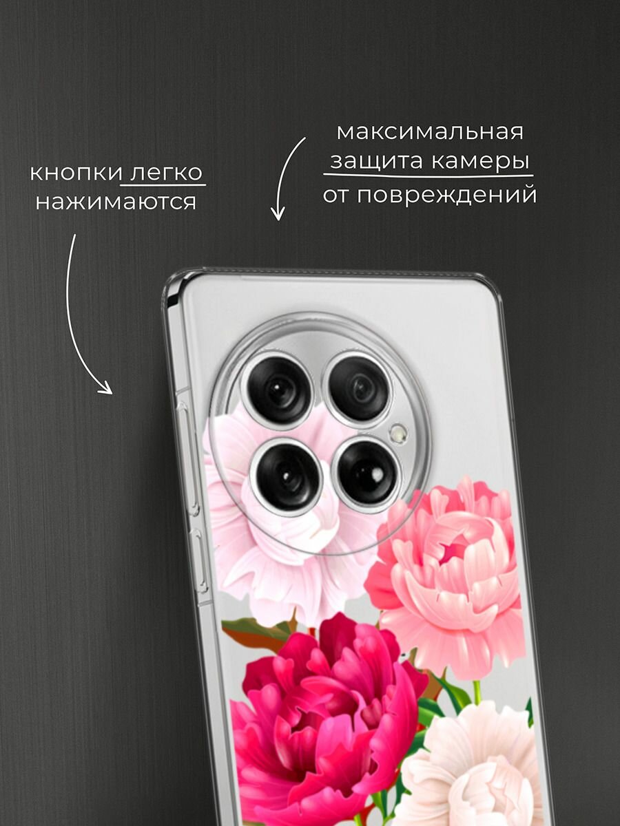 Чехол на OnePlus 13 / Ван Плас 13 с принтом "Большие пионы", прозрачный — фото 1