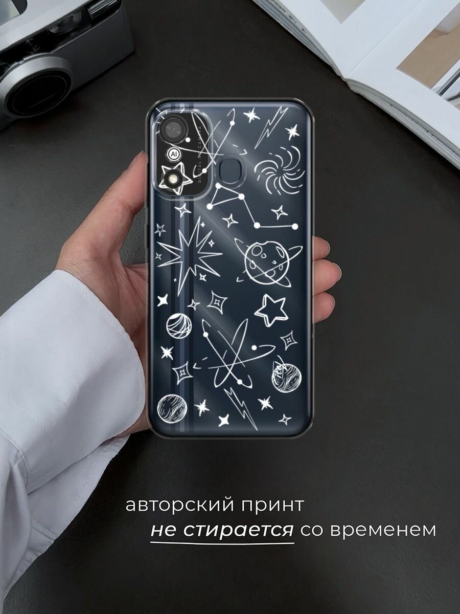 Чехол на Itel A27 / Ител А27 с принтом "Космическая вселенная", прозрачный — фото 1