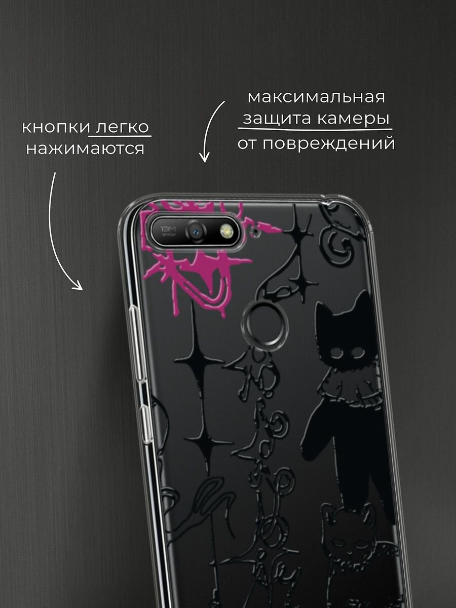 Чехол на Honor 7C/7A Pro/Huawei Y6 Prime 2018 / Хонор 7С/7А Про/Хуавей Y6 Prime 2018 с принтом "Готические котики" — фото 1