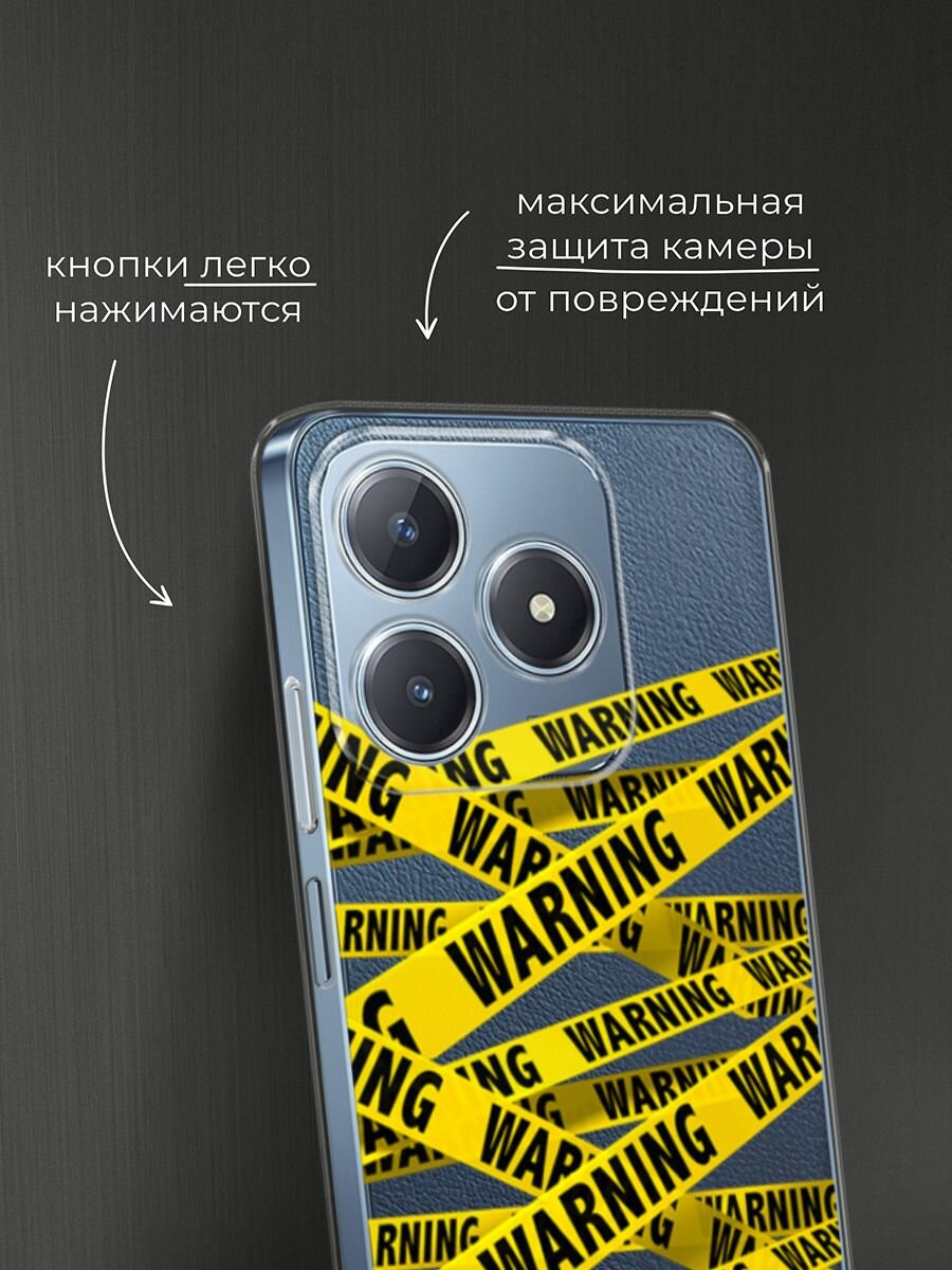 Чехол на Realme C63 / Реалми С63 с принтом "Warning!", прозрачный — фото 1