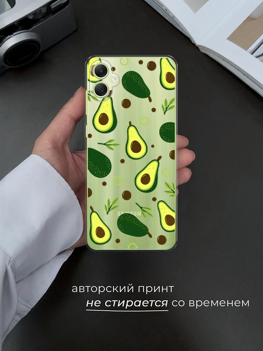 Чехол на Samsung Galaxy A05 / Самсунг Галакси A05 с принтом "Авокадо паттерн", прозрачный — фото 1