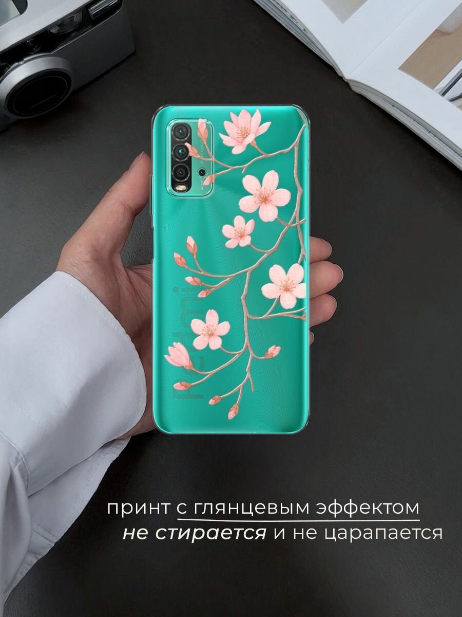 Чехол на Xiaomi Redmi 9T / Сяоми Редми 9Т с принтом "Веточка распускающейся сакуры 2" — фото 1