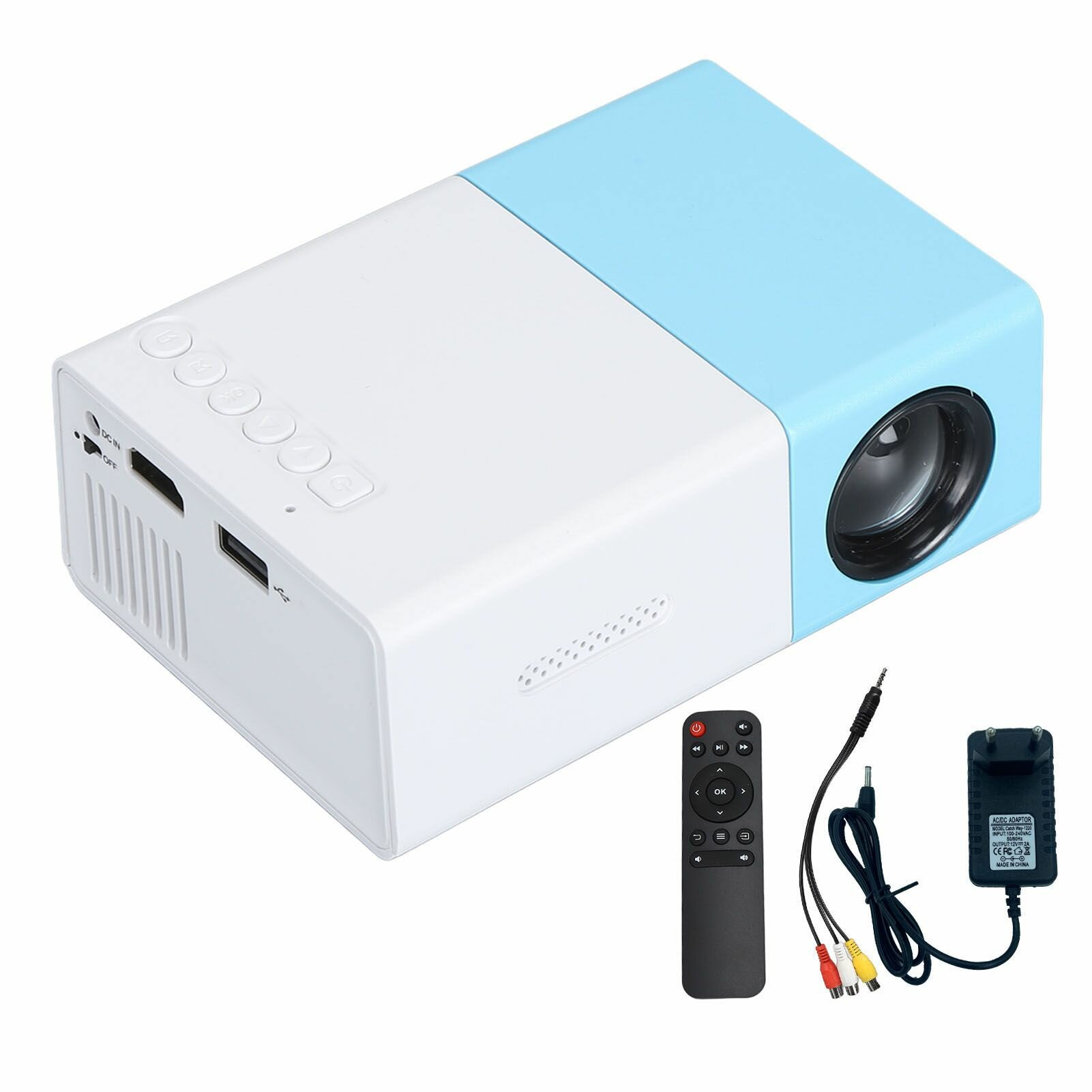 Мини-проектор 1080P Full HD, портативный кинопроектор для домашнего кинотеатра для детей, 100-240 В, вилка EU, синий, белый.