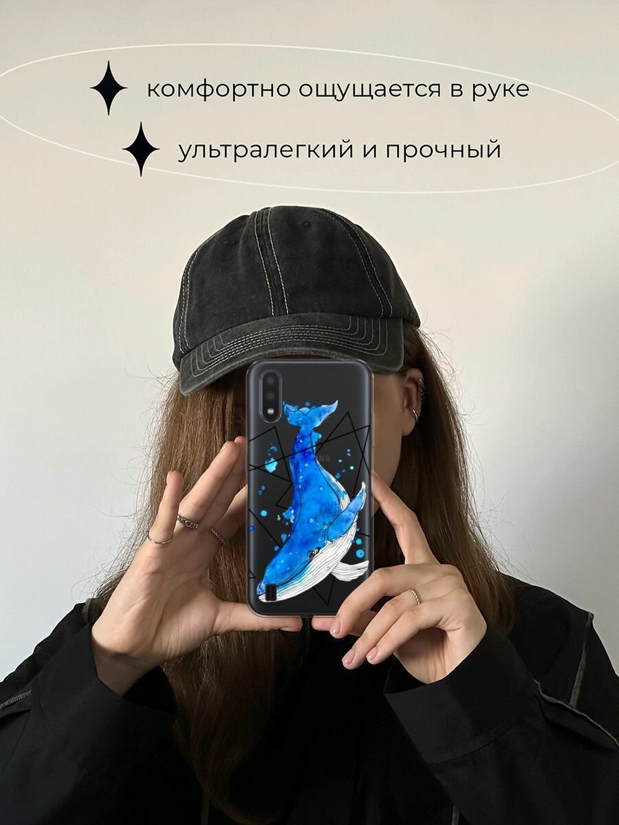 Чехол на Samsung Galaxy A01 / Самсунг Гэлакси А01 с принтом "Кит графика", прозрачный — фото 1