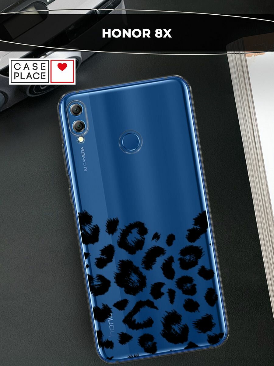 Чехол на Honor 8X / Хонор 8Х с принтом "Окрас леопарда фон черный", прозрачный