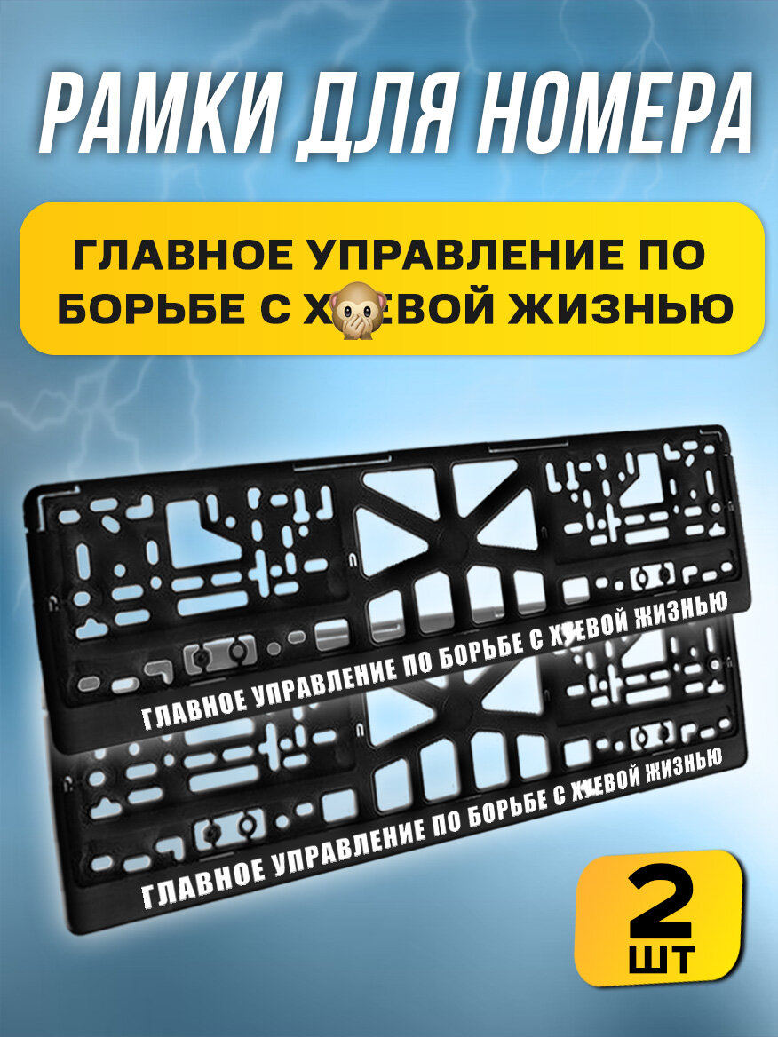 Номерные рамки - Главное управление по борьбе с х*евой жизнью , пластик, УФ-печать, черные, 52см, 2шт