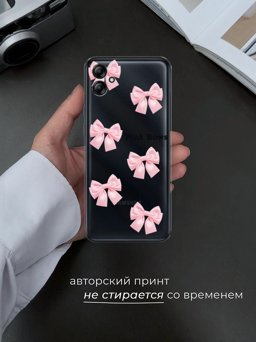 Чехол на Samsung Galaxy A04e / Самсунг A04e с принтом "Pink Bows", прозрачный — фото 1